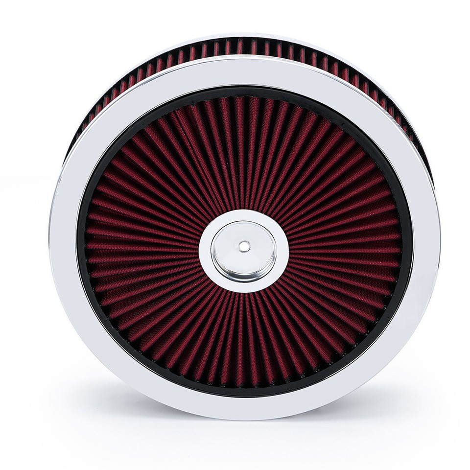 For SBC BBC High Flow 14" x 3" Round Red Thru Washable Air Cleaner w ...