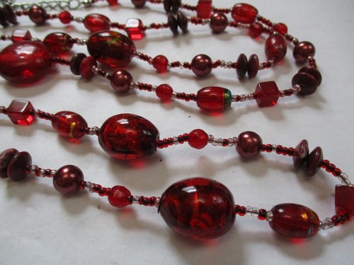 Vintage ESMOR LONG Assorted Silver Foil Rainbow Red Art GLASS Beaded ...