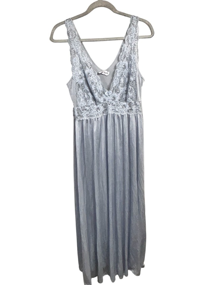 Vintage Shadowline nightgown Periwinkle Blue sleeveless lace bodice ...