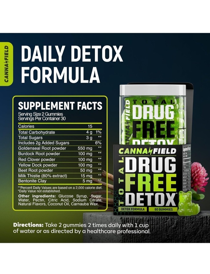 CannaField Total Drug Free Daily Detox Formula Body Cleanse 60 Gummies ...