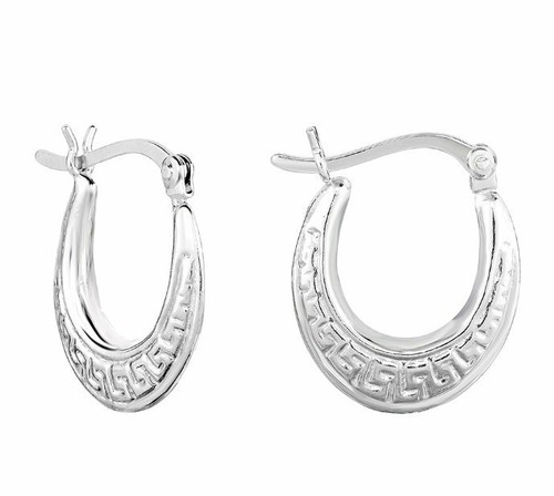 Greek Key Design Oval Hoops in Sterling Silver, 18mm | eBay