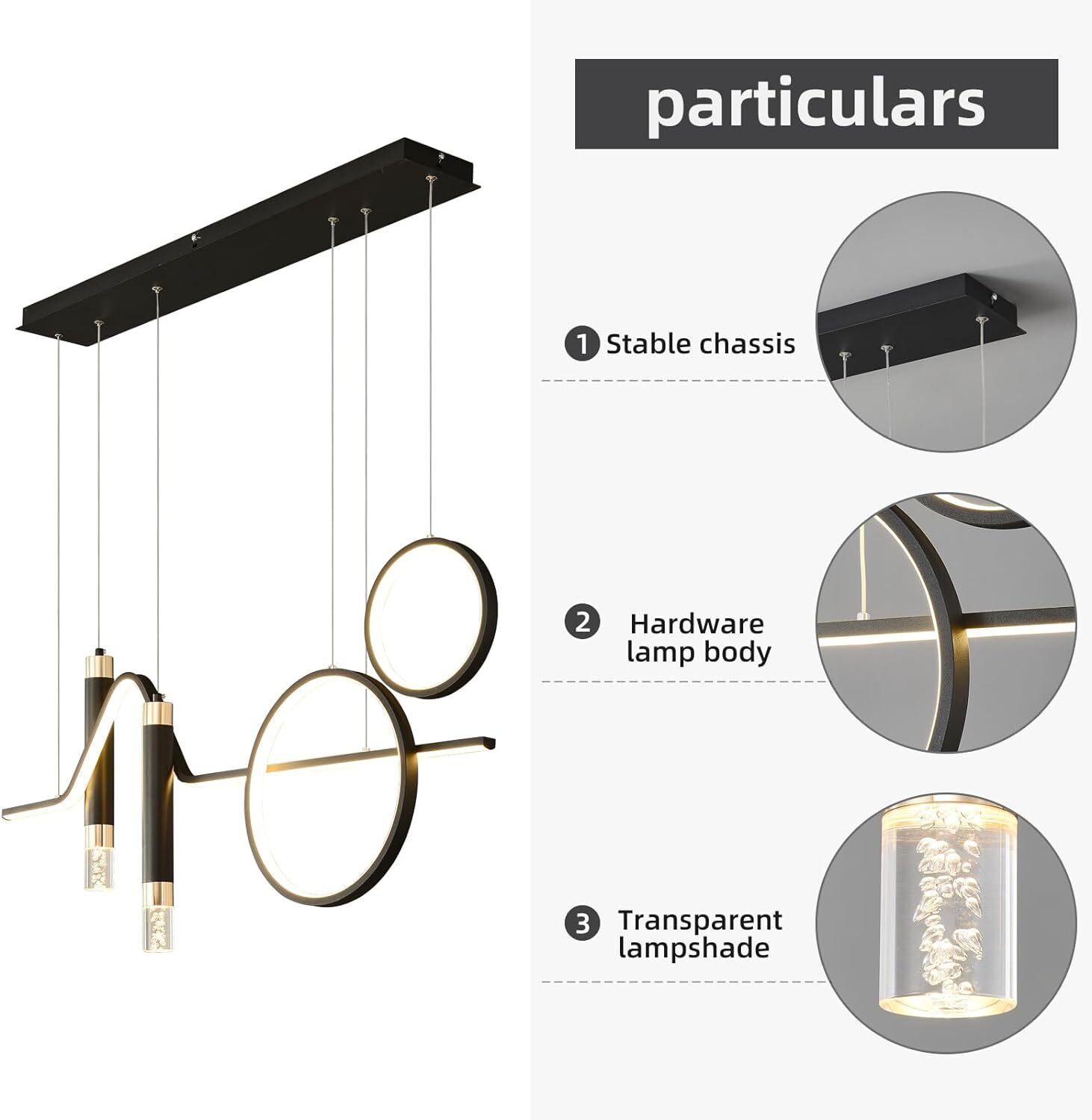 Modern Dimmable LED Pendant Light 45W Linear Hanging Fixture for ...