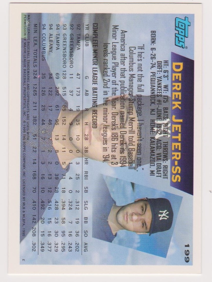 1995 Topps Derek Jeter card #199 New York Yankees MLB | eBay