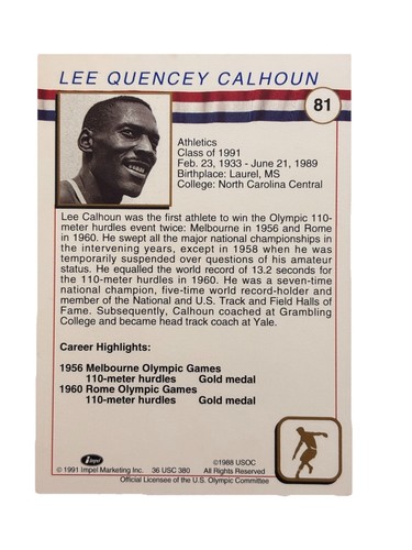 Excellent: Vintage 1991 Impel USA Olympics Hall of Fame Lee Calhoun Card | eBay