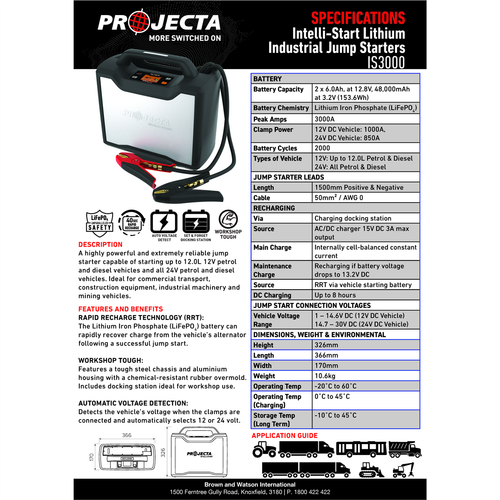 Projecta PJ-IS3000-2 Intelli-start Professional Jump Starter 12/24v ...