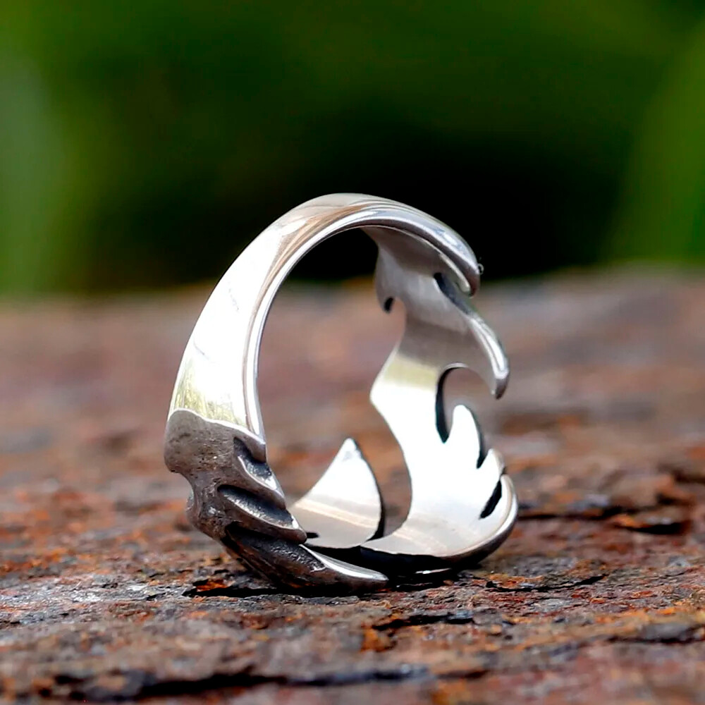 Stainless Steel Punk Flame Fire Band Ring Silver Dragon Knot Signet ...