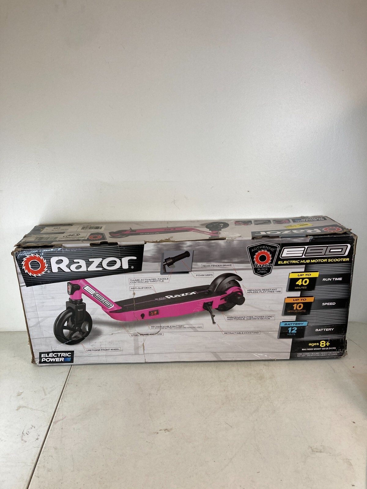 Razor Black E90 Electric Scooter Kids Age 8+ Power Core High-Torque Hub ...
