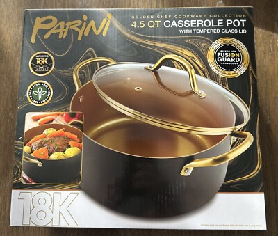 Parini 4.5 Qt Casserole Pot 18k w/ Tempered Glass Lid - 18K Infused ...