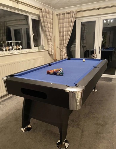 New 7ft Deluxe American Blue Cloth Pool Table With Internal Ball Return ...