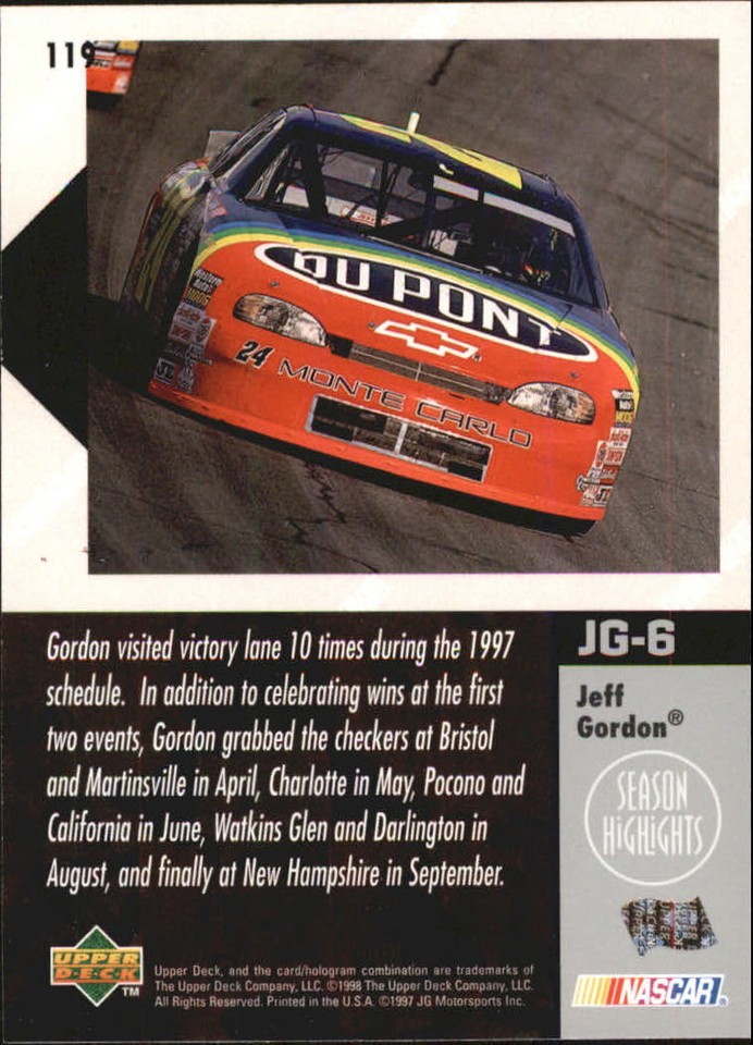 1998 Upper Deck Victory Circle #119 Jeff Gordon Card | eBay