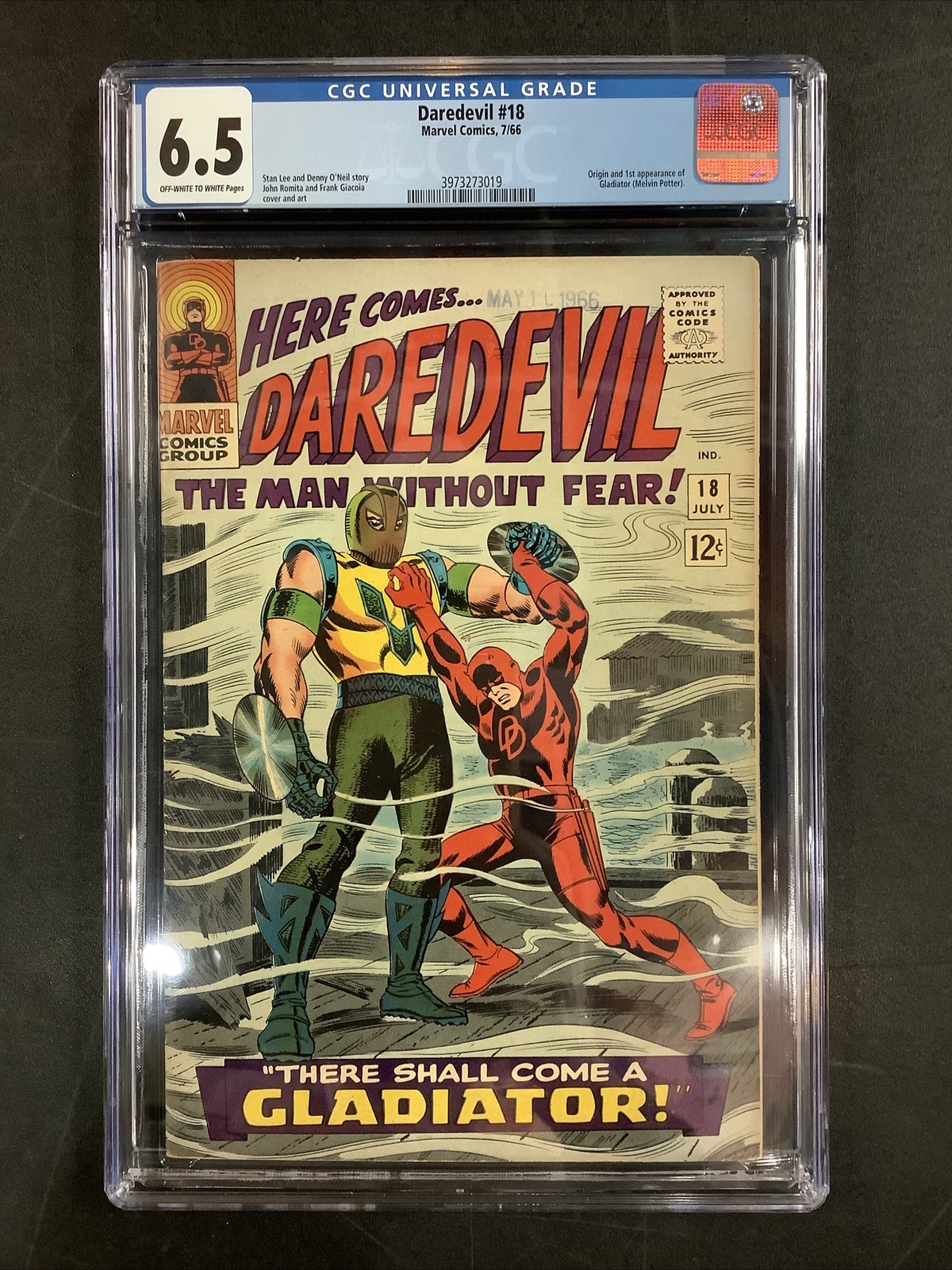 CGC 6.5 DAREDEVIL #18 1966 COMIC BOOK 1ST APPEARANCE GLADIATOR MELVIN ...