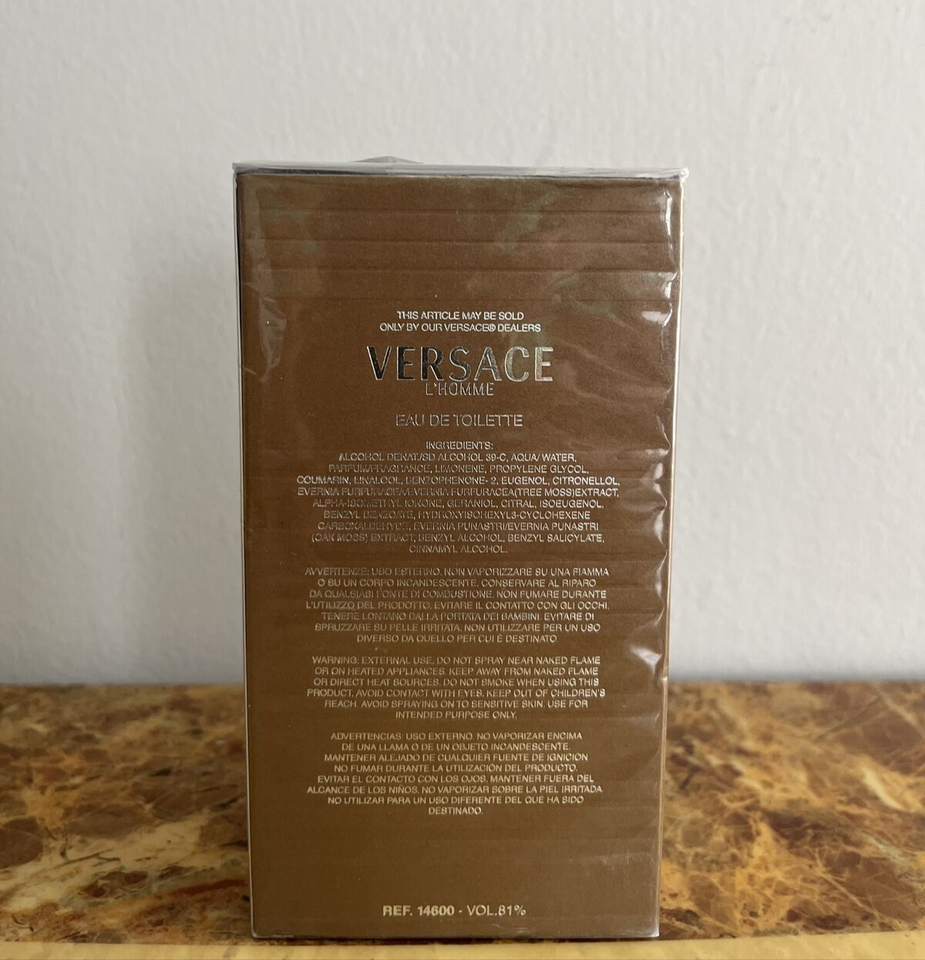 Versace L'Homme 3.3 / 3.4 oz /100ml EDT Spray Men Cologne SEALED ...