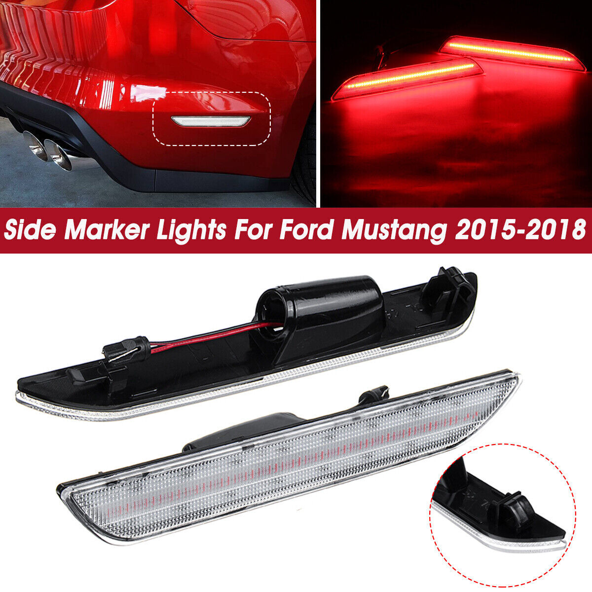 For 2015-2020 Ford Mustang Rear LED Side Marker Lights Bumper Lamps ...