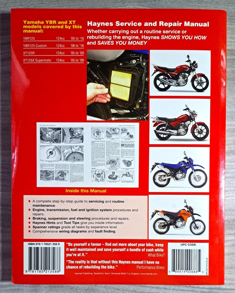 Yamaha YBR125 & Custom 2005 - 2016 - XT125R/X 2005 - 2009 - Haynes ...