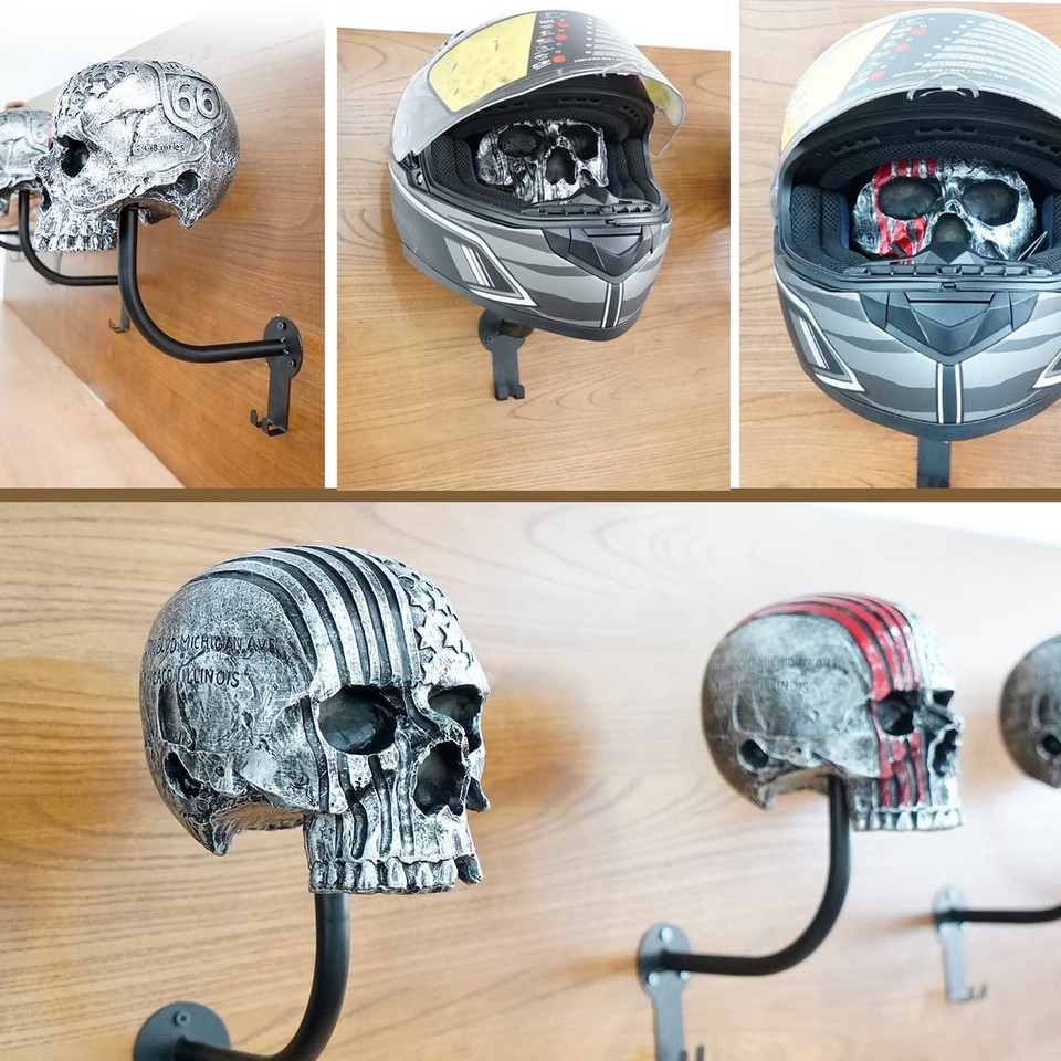 Helmet Holder,Skull Helmet Holder Wall Mount Helmet Rack with 2 Hooks ...