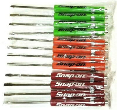 NEW 12 ASSORTED Snap-on Tools Flat Tip Pocket Screwdrivers w/Clip & Magnetic End | eBay