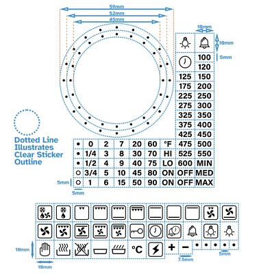 36 Symbols + 66pc 45mm 52mm Oven Dial Fahrenheit Temperature Decal ...