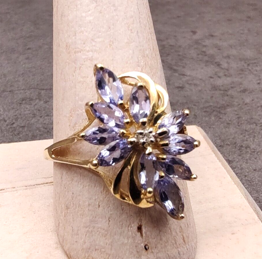 Estate Chuck Clemency STS 14K Yellow Gold Tanzanite & Diamond Cluster ...