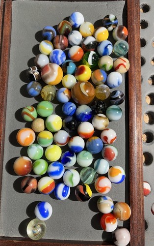 Variety Lot Of 70 Mostly Early Machine Made Marbles A Few Handmades And ...