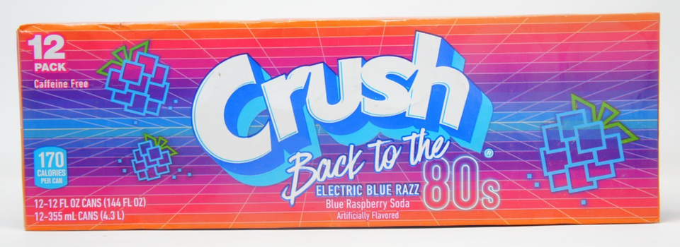 Crush Back to 80s Electric Blue Razz, Raspberry Soda, 12.0 fl oz, 12 ...