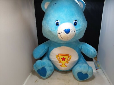 2004 Care Bear Blue Champ Bear Trophy Plush 16" sitting | eBay
