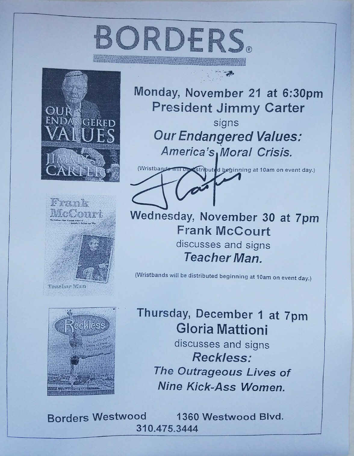 President Jimmy Carter Signed Book Signing Flyer Picture Copy / Reprint ...