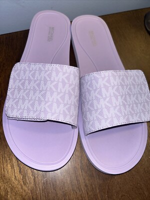 AUTHENTIC MICHAEL KORS WADE PURPLE MK LOGO SLIDE SIZE 10. NEW | eBay
