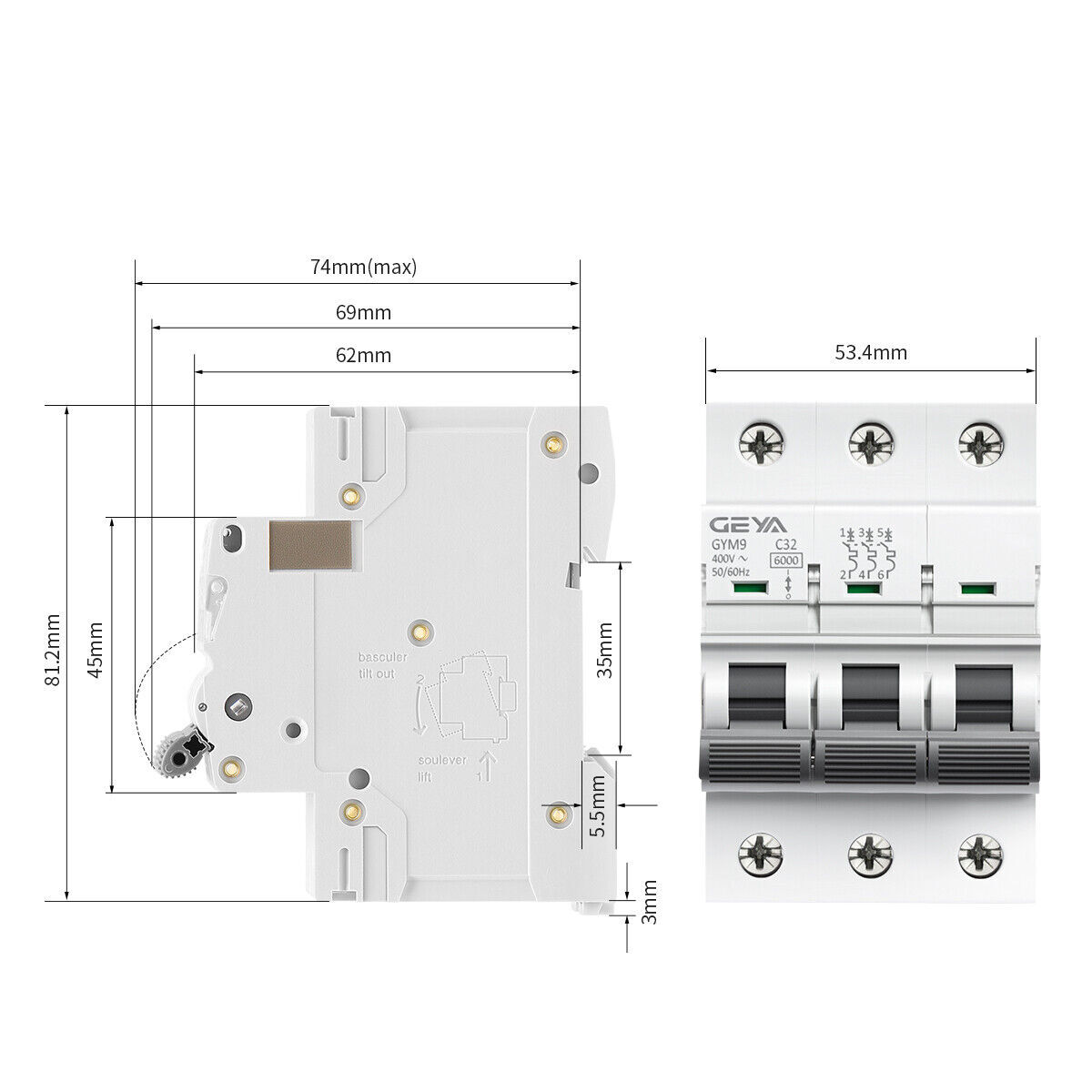 GEYA AC MCB Mini Circuit Breaker 1-4P 6/10/16/25/32/40/50/63/80/100 ...
