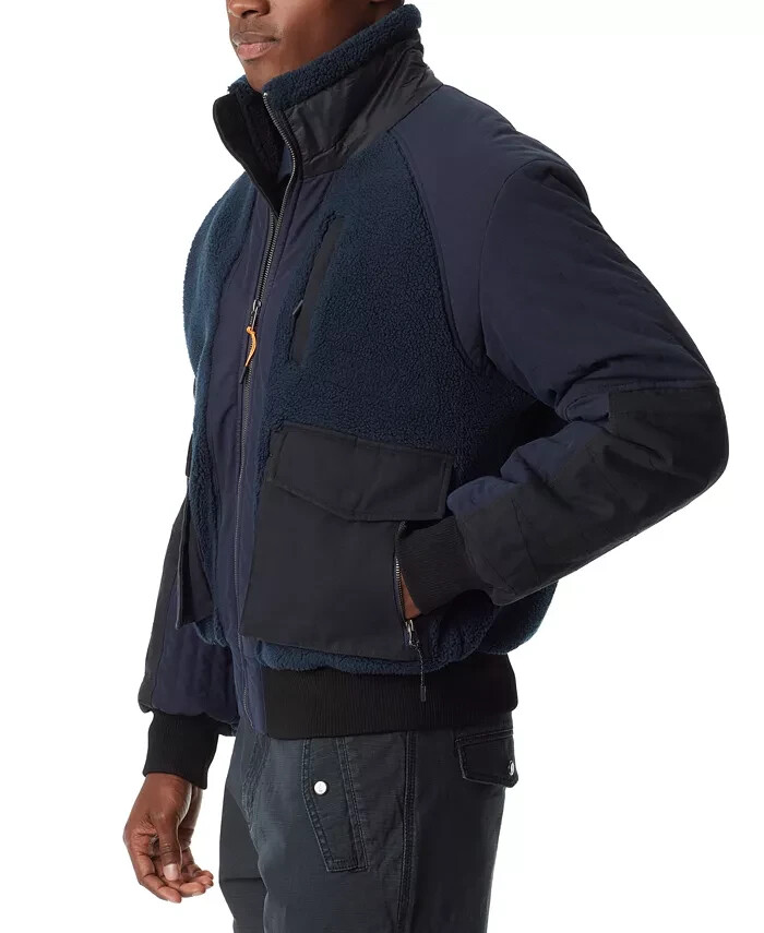 BASS OUTDOOR Men's Mixed-Media Full-Zip Bomber Jacket Caviar BASS OUTDOOR Men's Mixed-Media Full-Zip Bomber Jacket Caviar