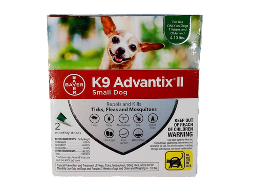 BAYER K9 ADVANTIX II SMALL DOGS 4-10lbs FLEA & TICK TREATMENT 2 DOSES ...