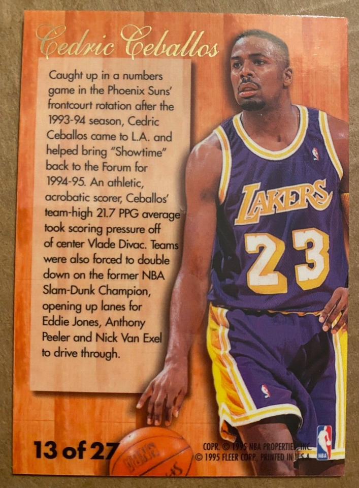 1995-96 Flair Hardwood Leader CEDRIC CEBALLOS #13 Hard Signed Auto LA ...