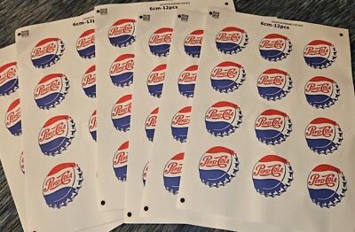 6 Sheets PEPSI Bottlecap Decal Stickers 12 PER SHEET 72 TOTAL YOU GET 6 ...