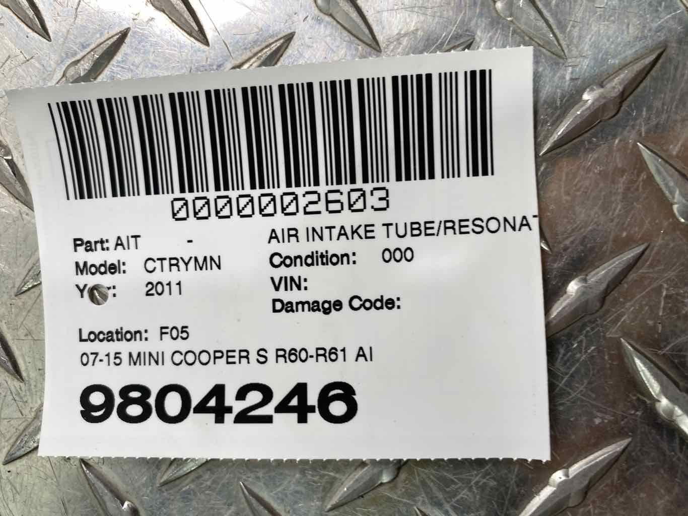 07-15 MINI COOPER S R60-R61 AIR INTAKE DUCT TUBE PIPE 13719804246 OEM ...