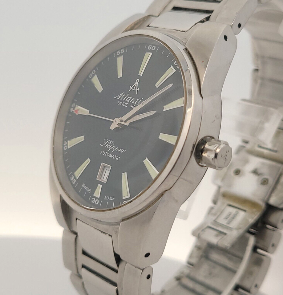 Atlantic Skipper Automatic Stainless Steel 42mm Black Dial Men's Watch ...
