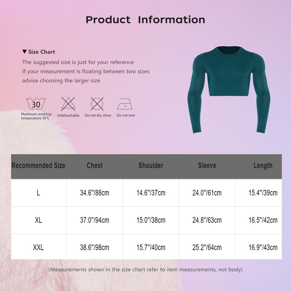 Men Muscle Cropped Tops Shirts Long Sleeves Solid-color Basic Slim ...