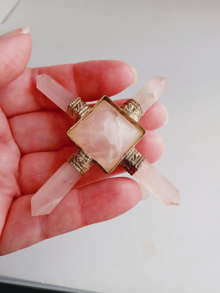 Natural Rose Quartz Energy Generator Pyramid Points 3" Diameter Faceted ...