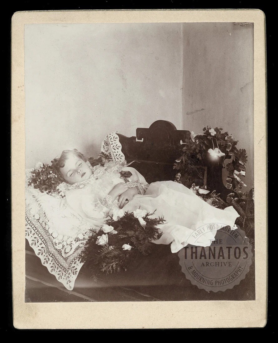 Post Mortem Cabinet Photo Little Girl in Gown with Flowers 1900s | eBay