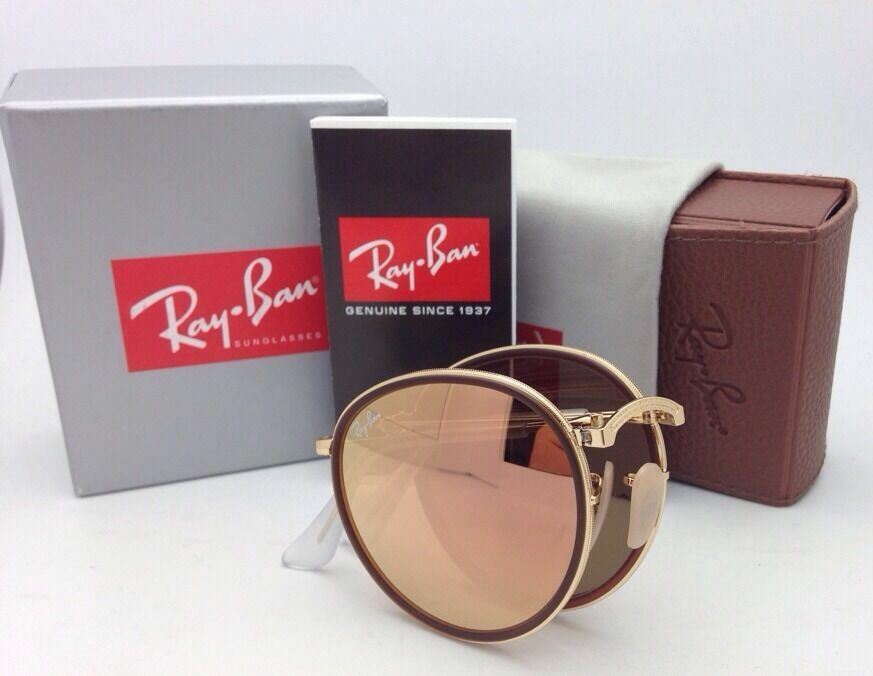 New RAY-BAN Folding Sunglasses RB 3517 001/Z2 Gold Frames w/Brown w ...