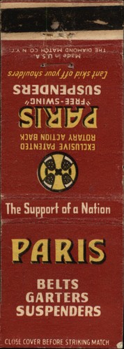 Paris Belts,Garters,and Suspenders,The Support of Nation Matchbook ...