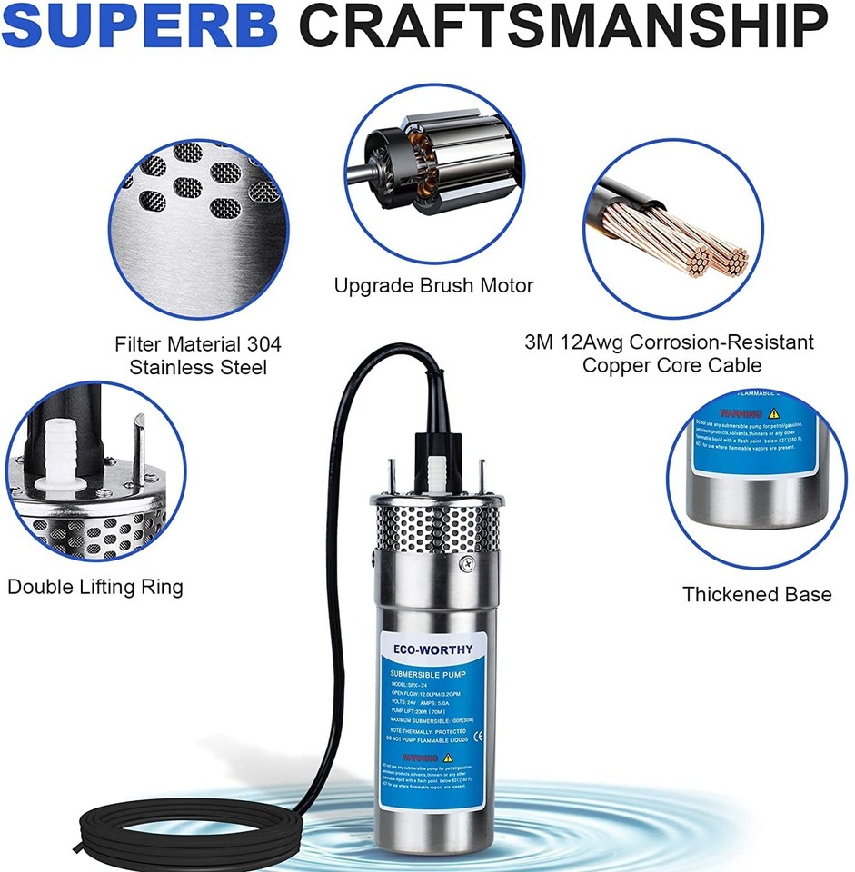 400W Solar well pump Kit 12V DC submersible water pump with 2pcs 30AH ...