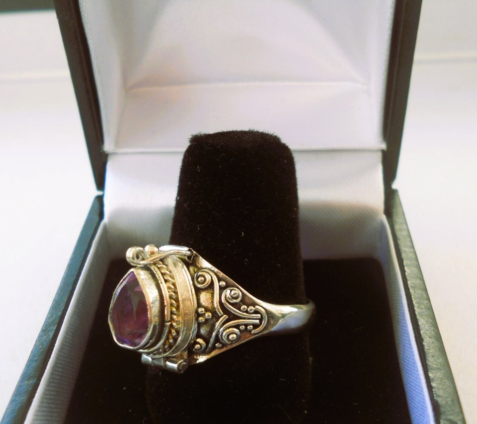 Handmade Sterling Silver Amethyst Tear Drop Poison Ring - Sizes 6-8-9 ...