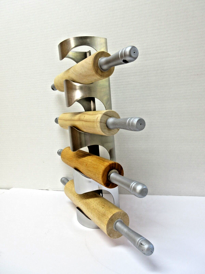 Lot of 4 Vtg-Mod Silver Handles Wood Rolling Pins w Stainless Steel ...