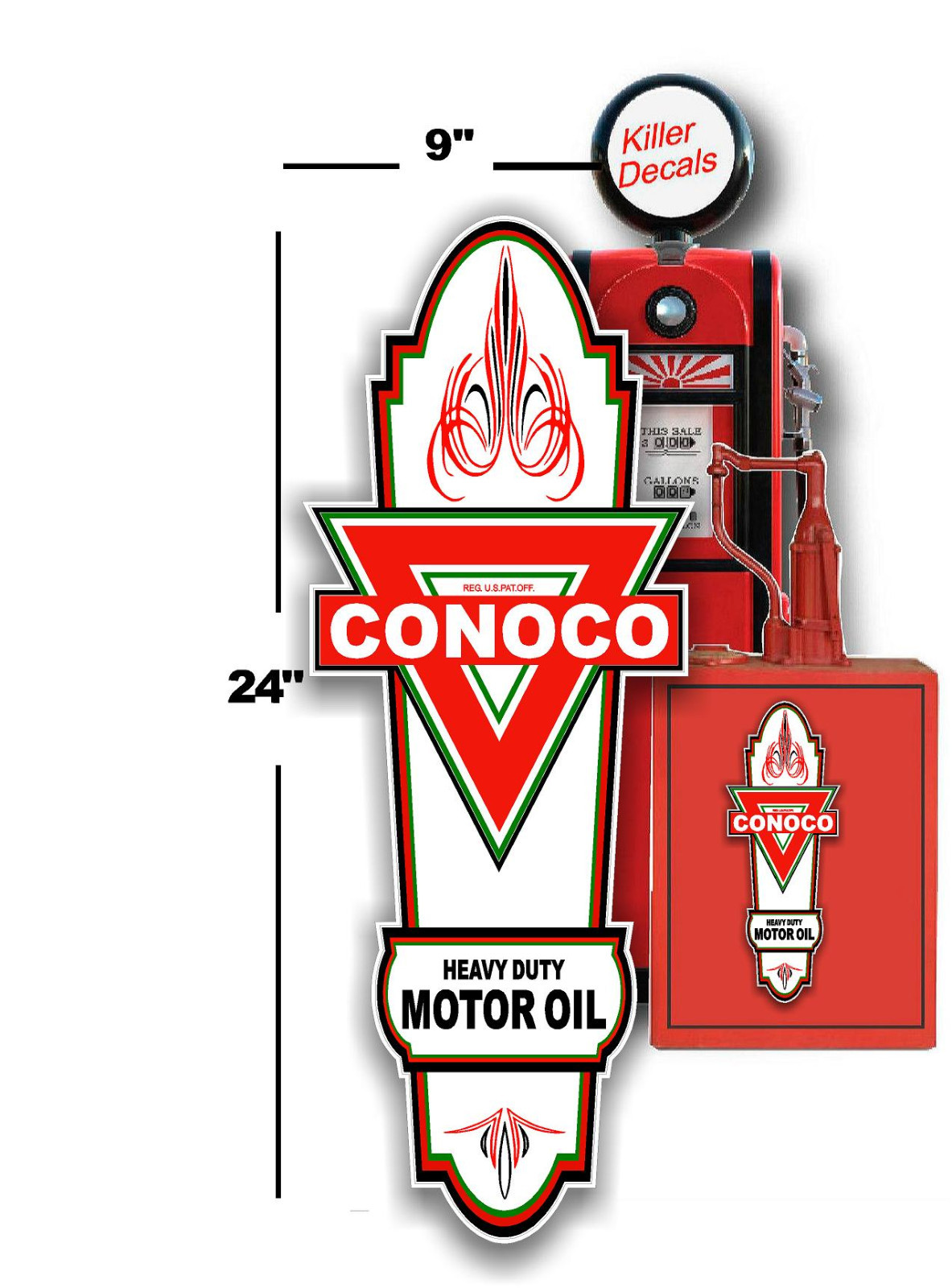(CONO-LUB-2) 24"X9" CONOCO HOT ROD SIGN LUBSTER DECAL OIL TANK GAS PUMP ...