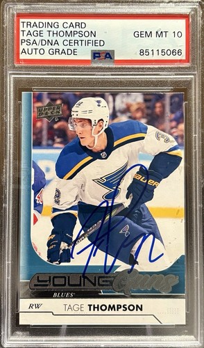 Tage Thompson Signed 17-18 Upper Deck Young Guns RC PSA/DNA GEM MT 10 ...