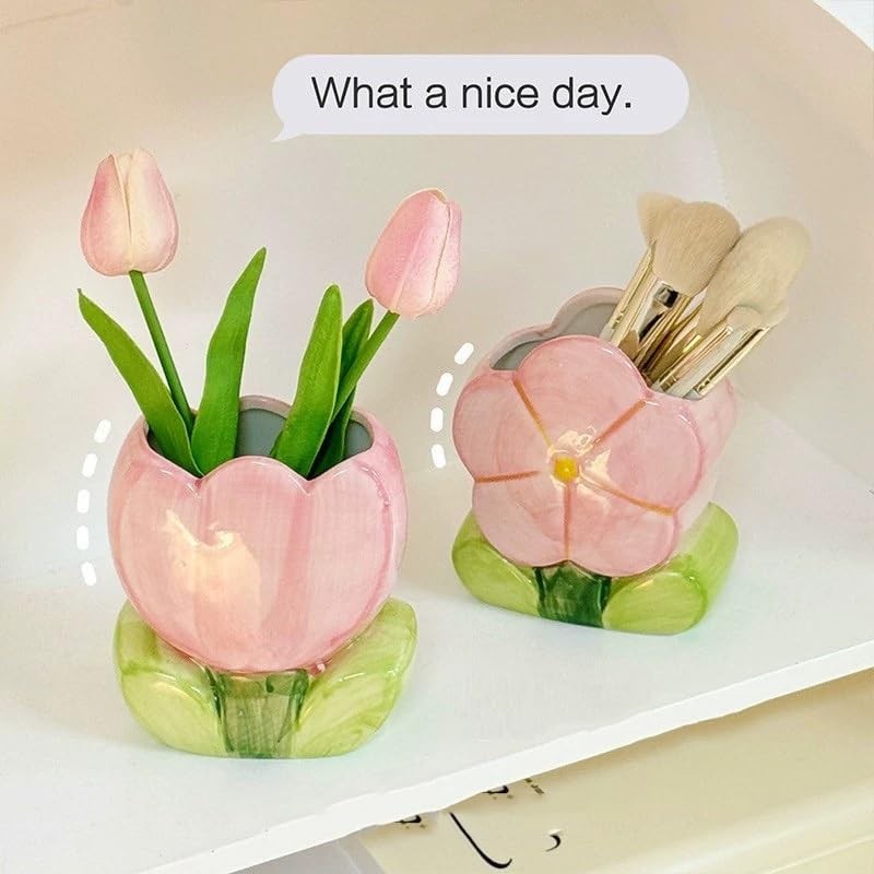 Cute Toothbrush Holder Makeup Brush Pen for Desk, Succulent Pink | eBay