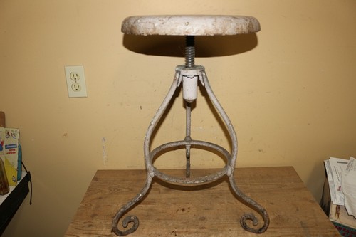 Antique c.1900 Wrought Iron Adjustable Swivel Stool Industrial Drafting ...