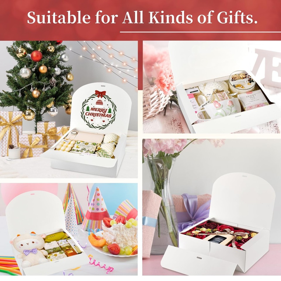 Ocmoiy 12 Pack Gift Boxes with Lids, 10.6x7.8x3.1 Inch White Paper Gift ...