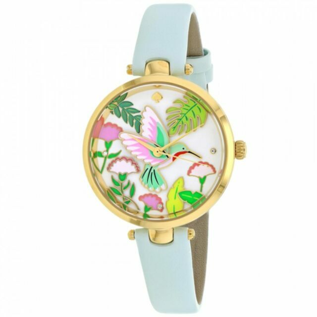 Kate Spade Hummingbird Holland MINT Blue Gold Leather 34mm Watch ...