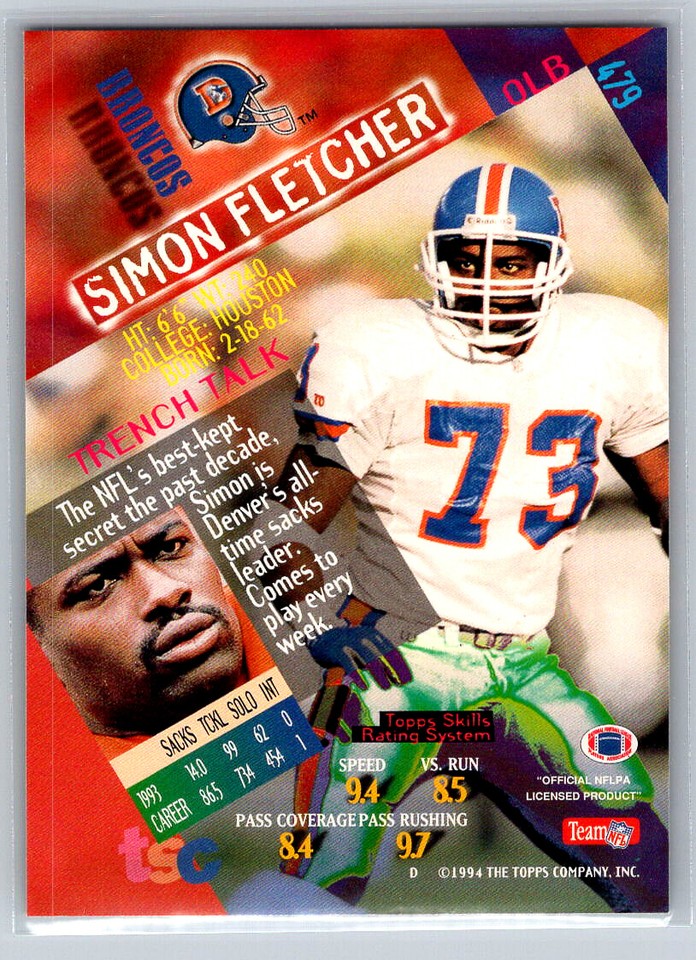 # 479 Simon Fletcher Denver Broncos 1994 Stadium Club | eBay