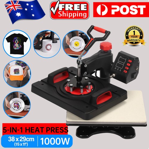 5 in 1 Heat Press Transfer Machine T-Shirt Mug Hat Sublimation Printer ...